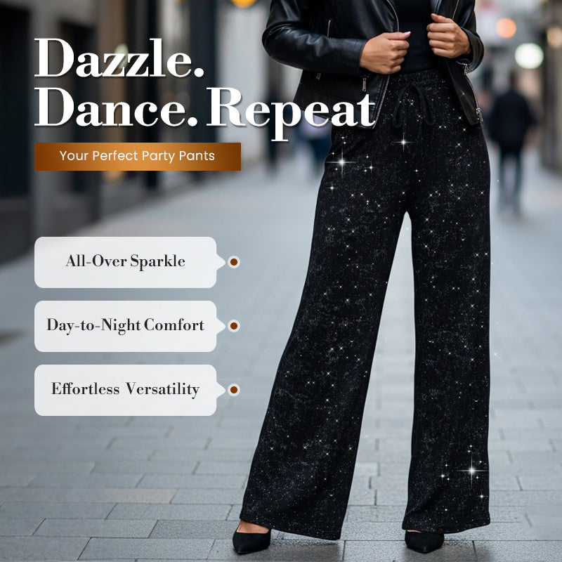 💖LAST DAY SALE 50% OFF🥰Women's Sequin Sparkle Wide Leg Pants with Elas ...
